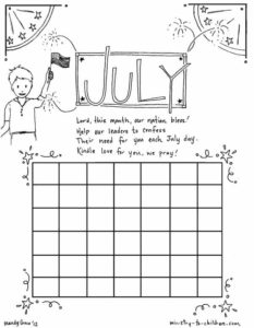 July Coloring Sheet Calendar for Kids