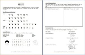 Free Bible Worksheets "Learn about Miracles" for Children