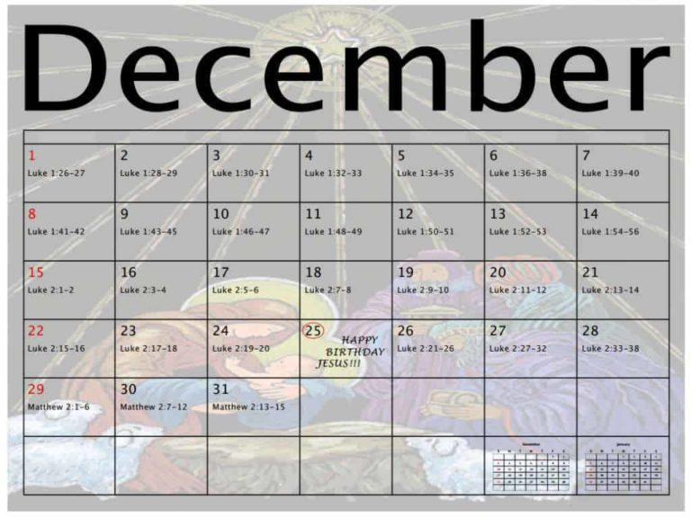 December / Christmas Bible Reading Calendar - Ministry To Children