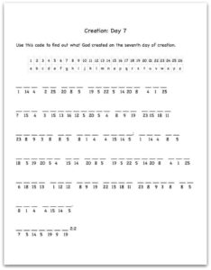 Creation Day 7 Bible Verse Decoding Worksheet - Ministry To Children