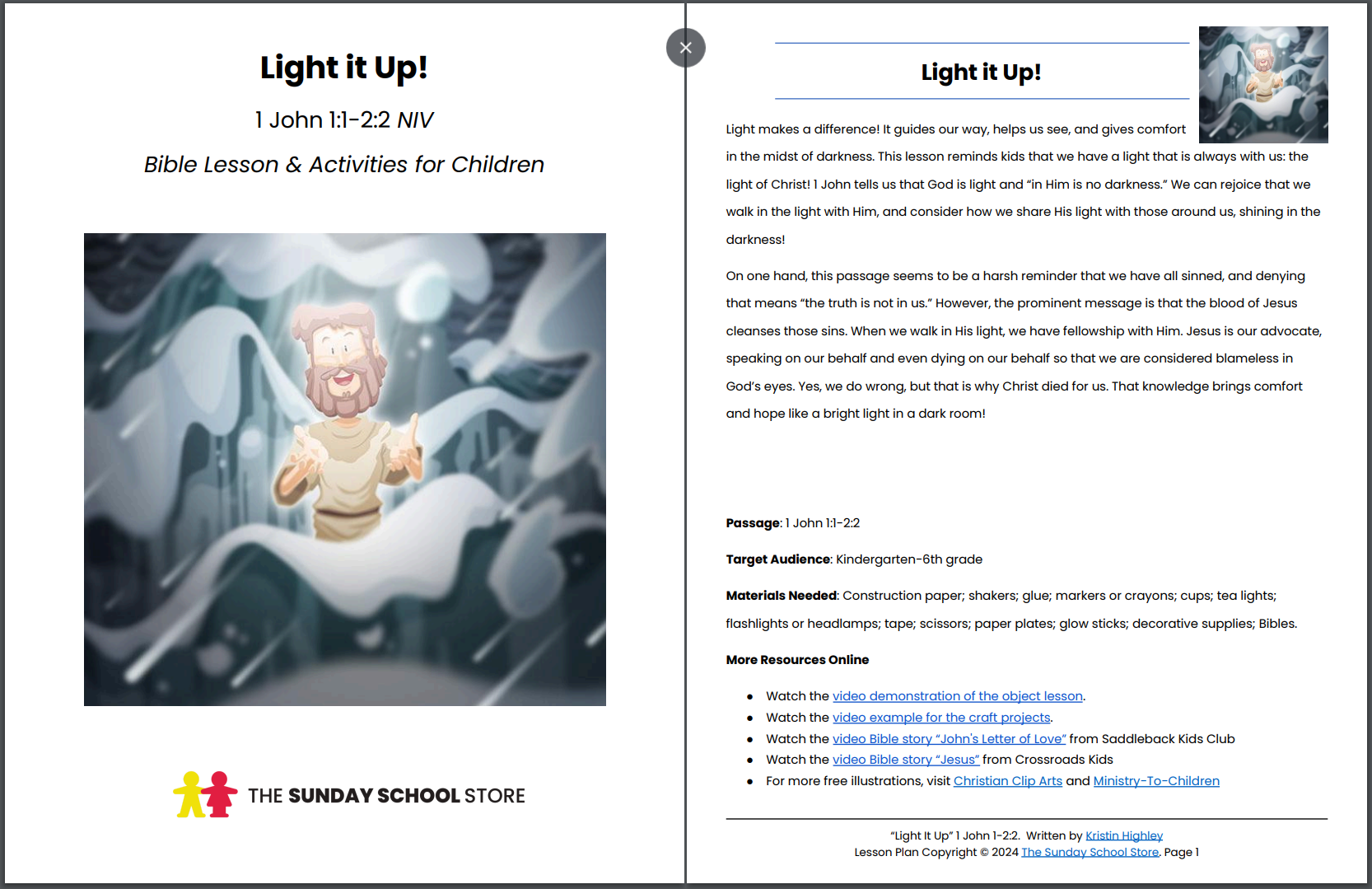 The Light of Christ Shines (1 John 1:1 - 2:2) Sunday School Lesson for ...